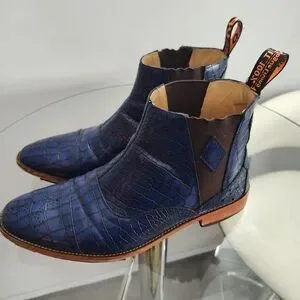 Shoes | Crocodile Embossed Blue Boots | Poshmark
